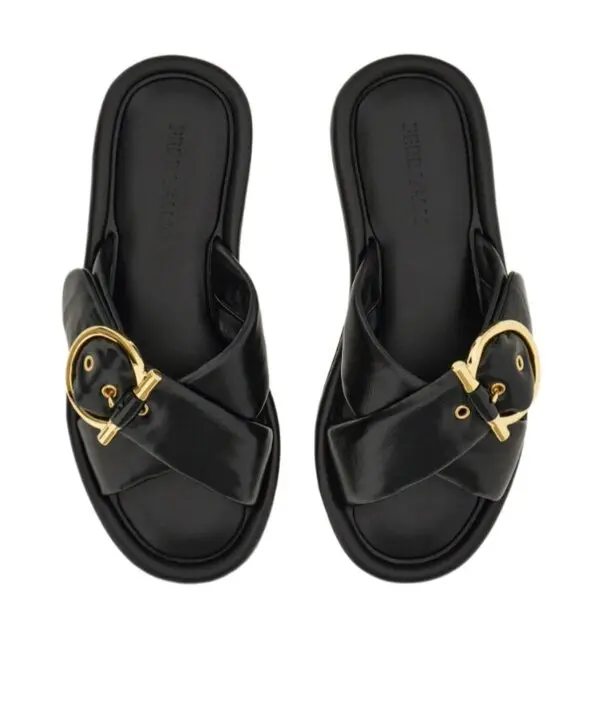 FERRAGAMO Gancini Ornament Flat Slides - Black