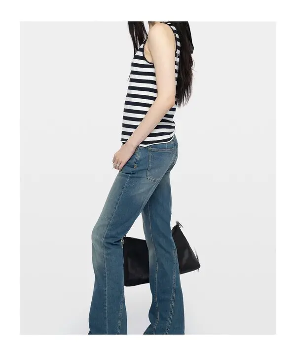 Zadig&Voltaire Striped Henley Tank With Rhinestone Embellishment - Black