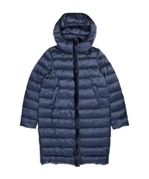 Max Mara Hooded Down Jacket With Fur Trim - Blue