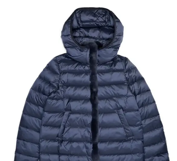 Max Mara Hooded Down Jacket With Fur Trim - Blue