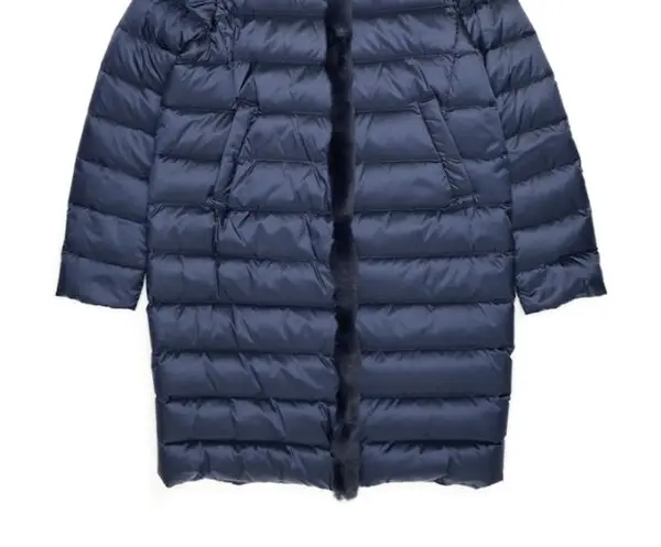 Max Mara Hooded Down Jacket With Fur Trim - Blue