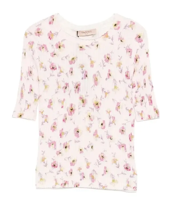 TWINSET Floral-print Ribbed T-shirt - White
