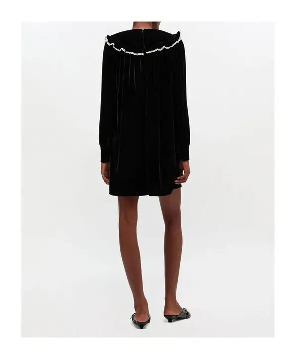 GANNI Velvet Mini Dress With Lace Trim