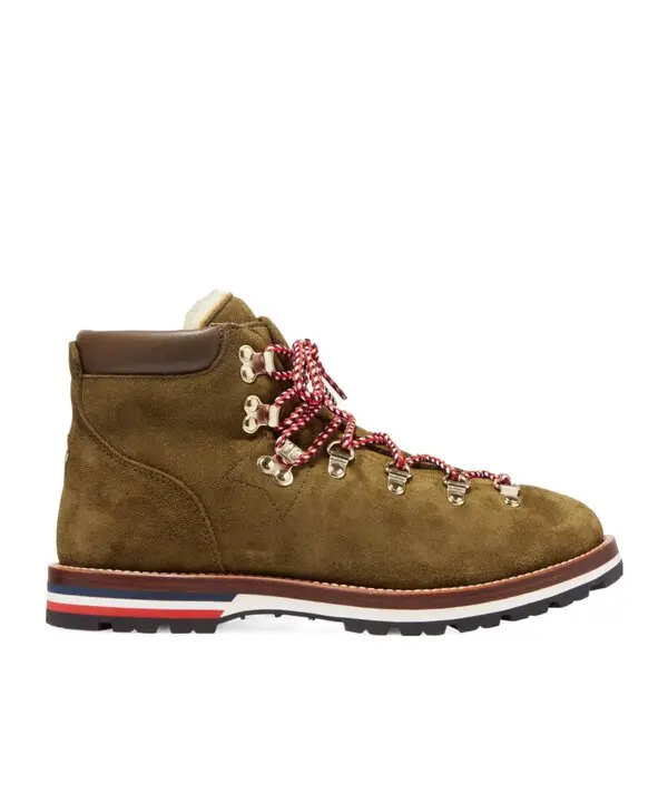 Moncler Blanche Suede Shearling-lined Ankle Boots - Army Green