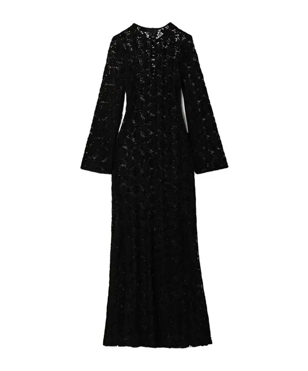 NILI LOTAN Della Crochet Long Dress - Black
