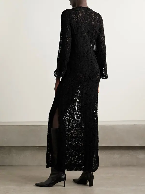 NILI LOTAN Della Crochet Long Dress - Black