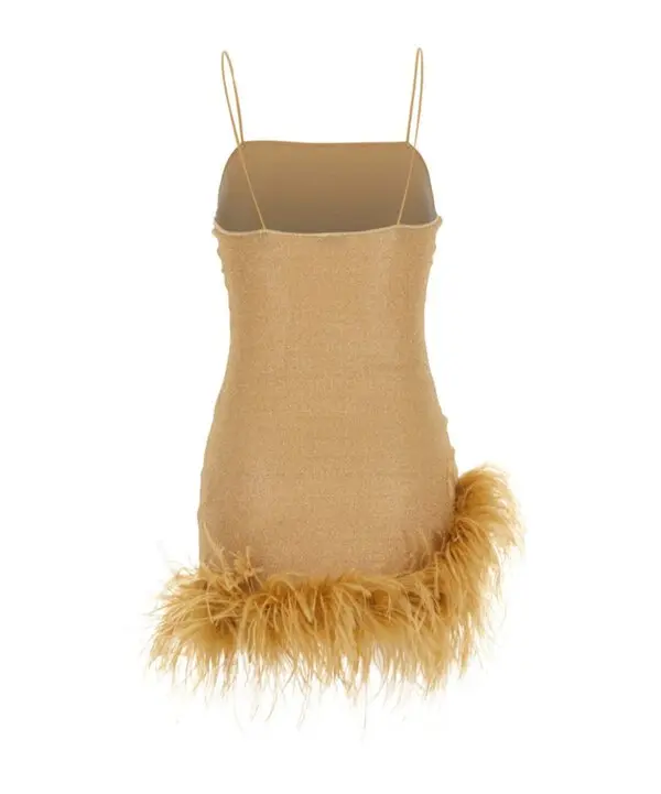 Oseree Lumiere Feather-trim Mini Dress