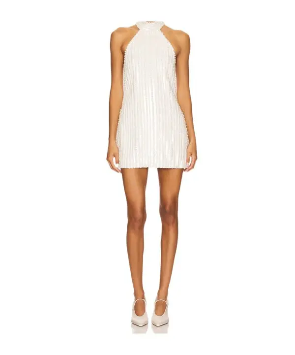 Retrofete Yaeko Pearl-embellished Halterneck Mini Dress