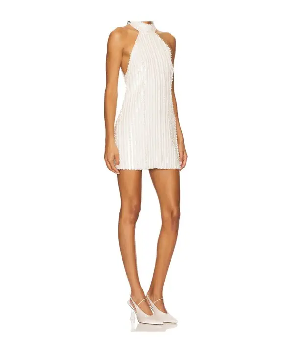 Retrofete Yaeko Pearl-embellished Halterneck Mini Dress