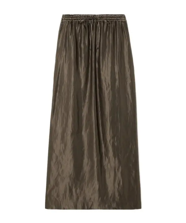 Loulou De Saison Liam Linen And Silk-blend Satin Drawstring Maxi Skirt
