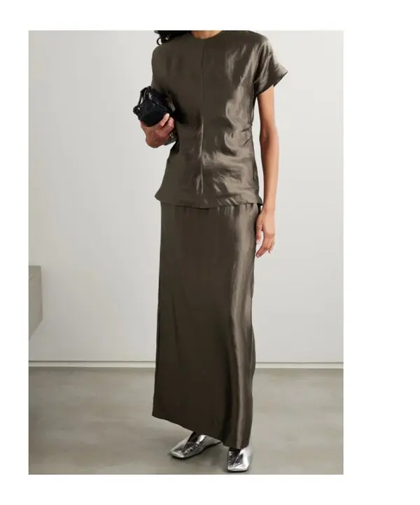 Loulou De Saison Liam Linen And Silk-blend Satin Drawstring Maxi Skirt