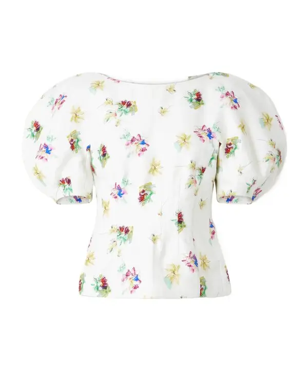 Gabriela Hearst Ayelet Floral Print Puff Sleeve Blouse - Ivory