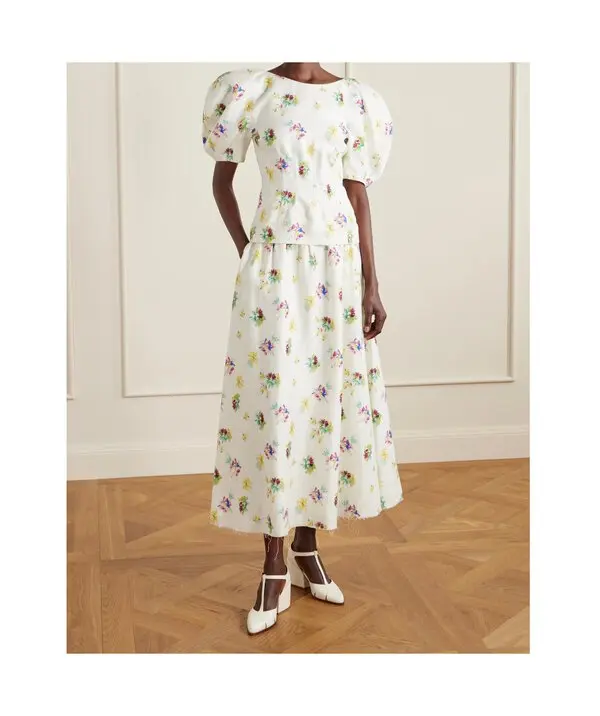 Gabriela Hearst Ayelet Floral Print Puff Sleeve Blouse - Ivory