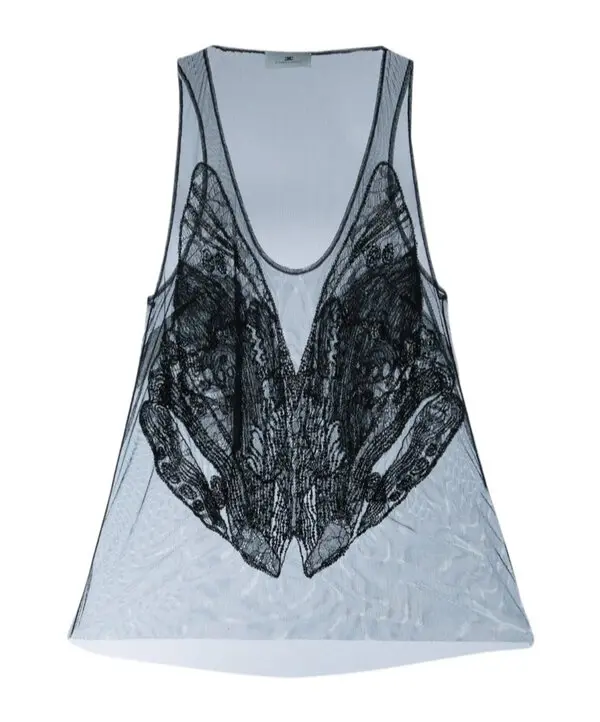 Elisabetta Franchi Sheer Embroidered Tank Top - Gray