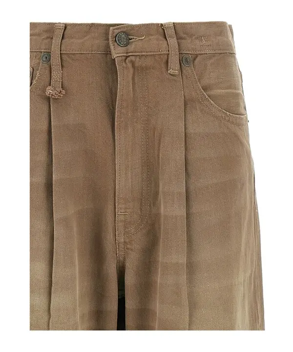 R13 Damon Pleated Jeans Wide Leg Trousers - Brown