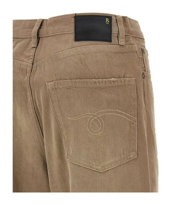R13 Damon Pleated Jeans Wide Leg Trousers - Brown