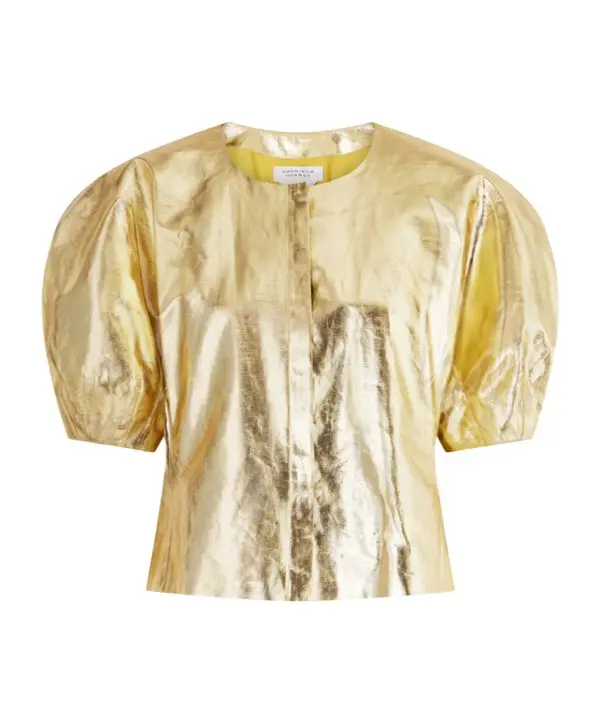Gabriela Hearst Puff Sleeve Linen Top - Golden