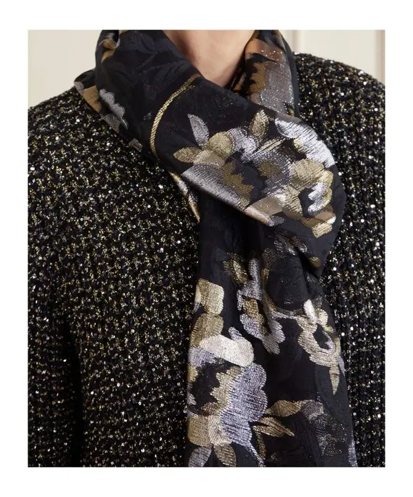 Valentino Garavani Camelia Silk Scarf With Metallic Fiber