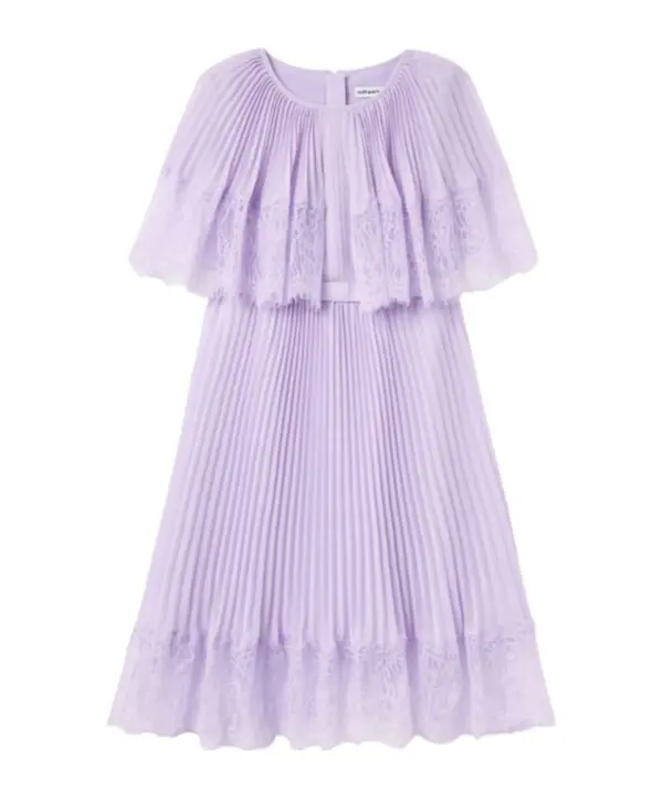 SELF-PORTRAIT Pleated Lace-trimmed Dress