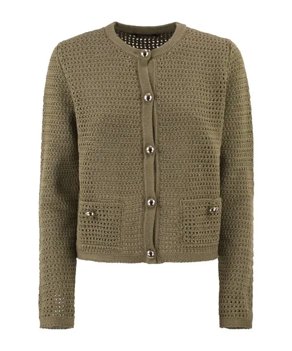 Fabiana Filippi Openwork Knit Crewneck Cardigan With Gemstone Buttons