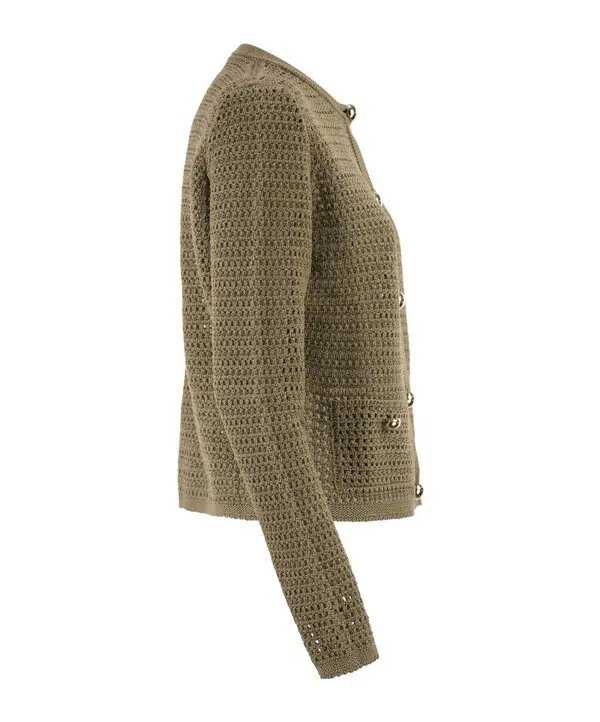 Fabiana Filippi Openwork Knit Crewneck Cardigan With Gemstone Buttons