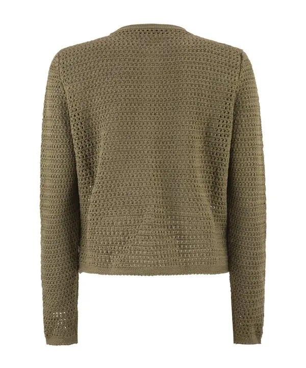 Fabiana Filippi Openwork Knit Crewneck Cardigan With Gemstone Buttons
