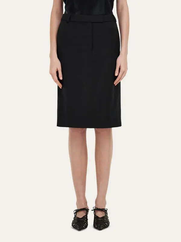 FERRAGAMO Wool Mohair Blend Knee Length Skirt With Asymmetrical Waistband - Black