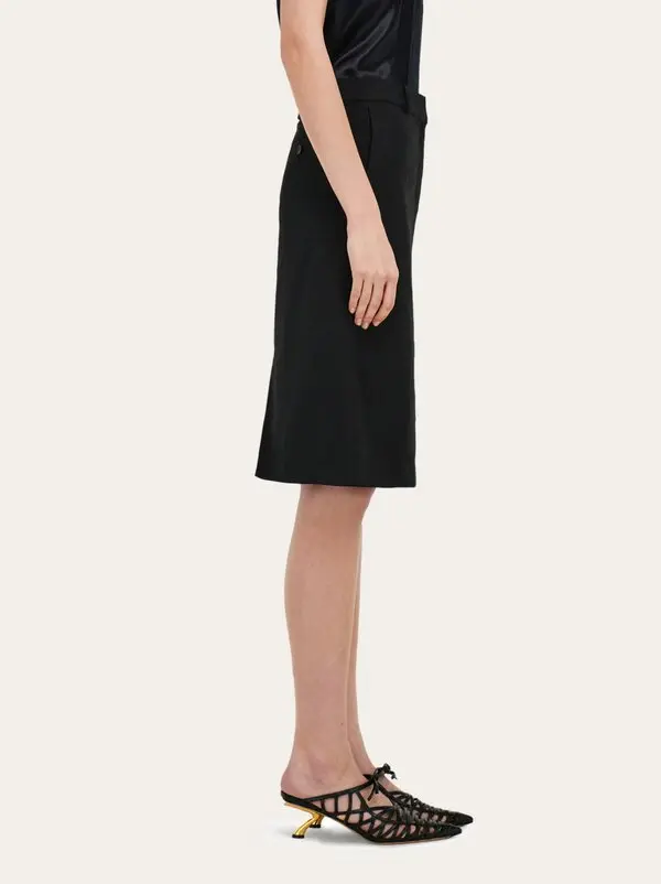 FERRAGAMO Wool Mohair Blend Knee Length Skirt With Asymmetrical Waistband - Black