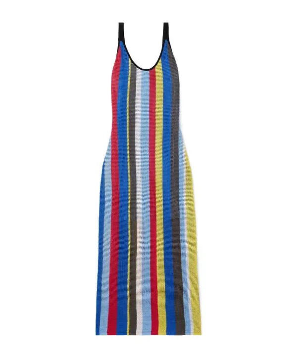 Staud Jessica Striped Crochet Knit Midi Dress