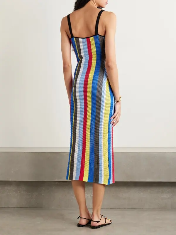 Staud Jessica Striped Crochet Knit Midi Dress