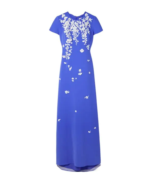 Carolina Herrera Floral Embellished Maxi Dress - Bright Blue
