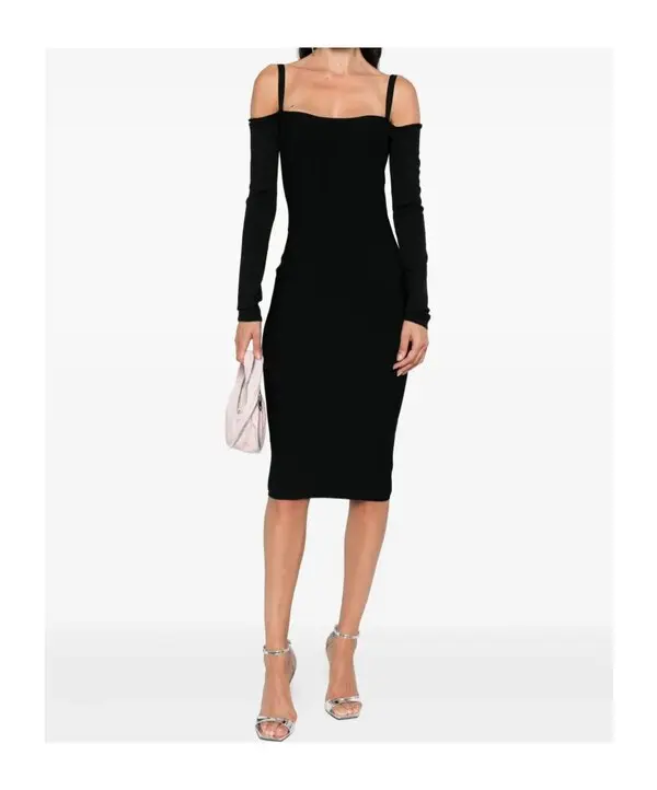 MUGLER Off-the-shoulder Long-sleeved Midi Dress