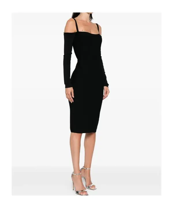 MUGLER Off-the-shoulder Long-sleeved Midi Dress