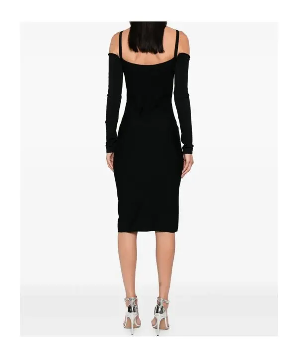 MUGLER Off-the-shoulder Long-sleeved Midi Dress