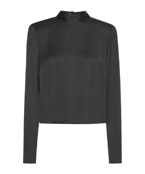ROTATE BY BIRGER CHRISTENSEN High Collar Long Sleeve Draped Back Top - Black