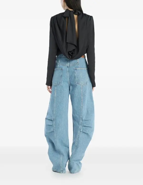 ROTATE BY BIRGER CHRISTENSEN High Collar Long Sleeve Draped Back Top - Black