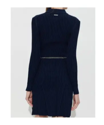Michael Kors Ribbed Knit Polo Mini Dress With Chain Belt