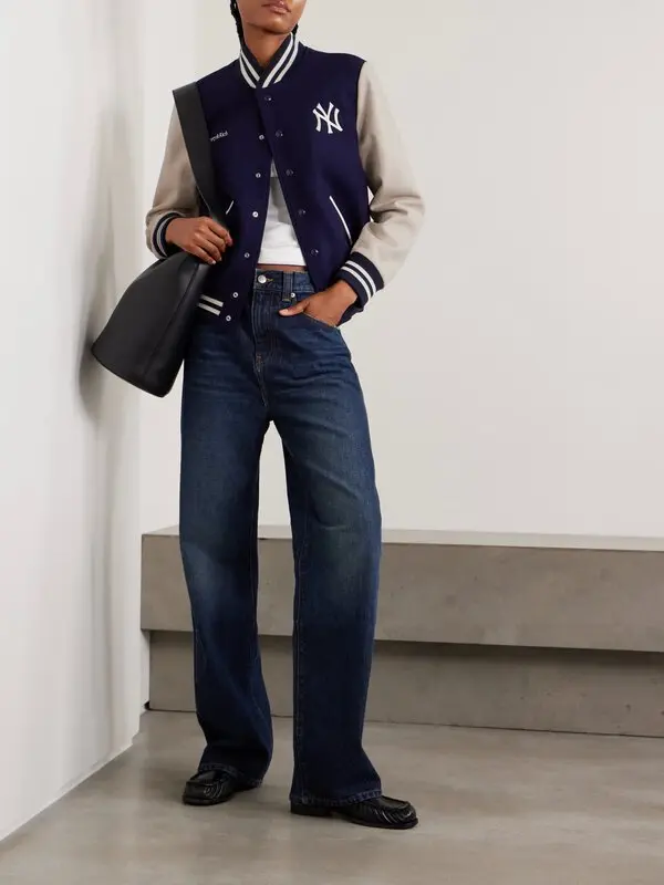 SPORTY  RICH Sporty & Rich New York Yankees Embroidered Wool Bomber Jacket
