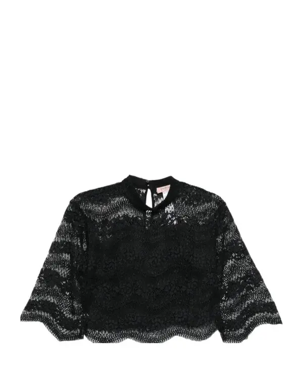 TWINSET Lace Blouse With Scalloped Trim - Black