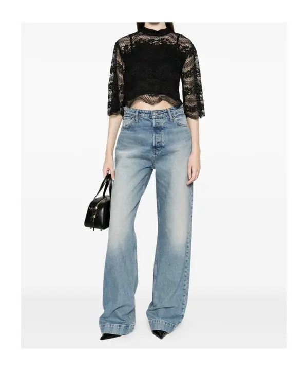 TWINSET Lace Blouse With Scalloped Trim - Black