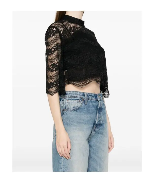 TWINSET Lace Blouse With Scalloped Trim - Black