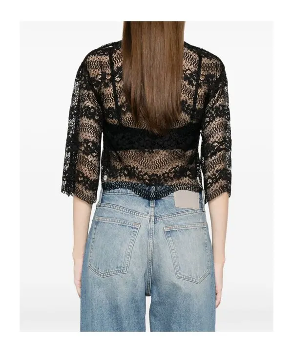 TWINSET Lace Blouse With Scalloped Trim - Black