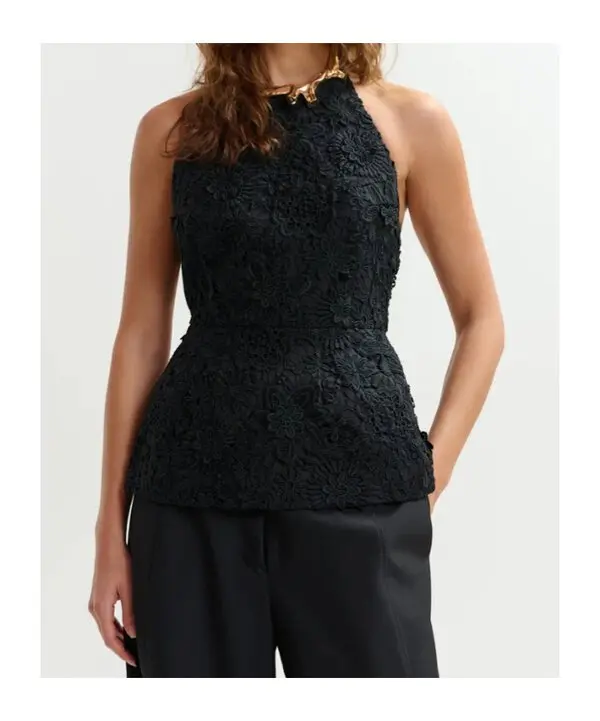 Essentiel Antwerp Embroidered Peplum Halterneck Top
