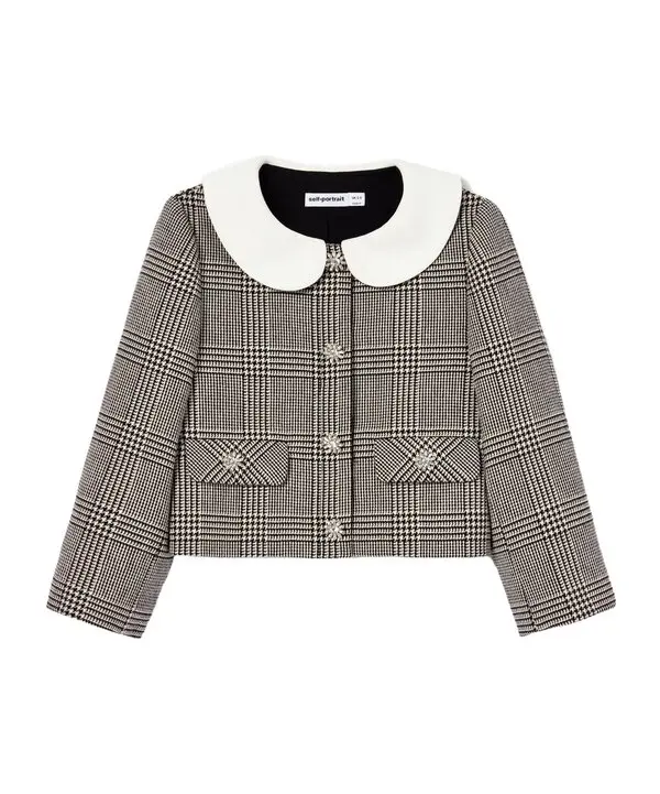 SELF-PORTRAIT Embellished Plaid Jacket With Contrasting Collar