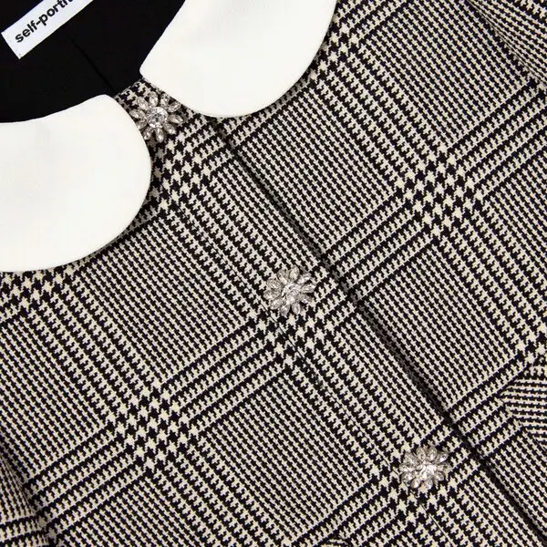 SELF-PORTRAIT Embellished Plaid Jacket With Contrasting Collar