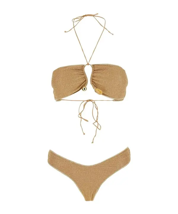 Oseree Lurex Bandeau Bikini Set - Nude