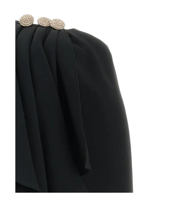 Alessandra Rich Draped Long Evening Dress With Jewel Buttons