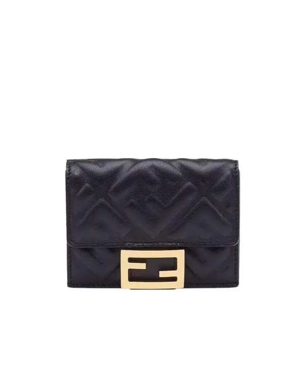 Fendi Micro Logo Embossed Trifold Wallet - Black