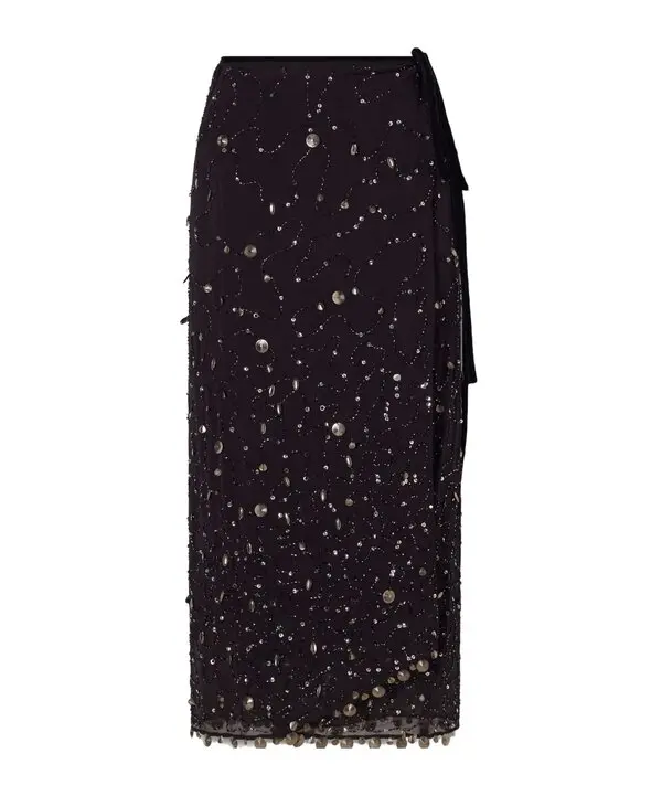 Staud Embellished Wrap Midi Skirt