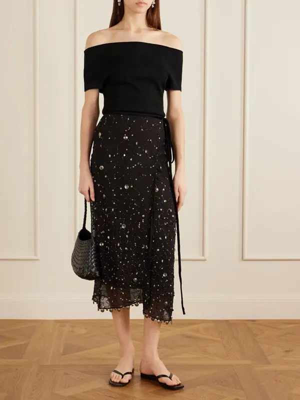 Staud Embellished Wrap Midi Skirt